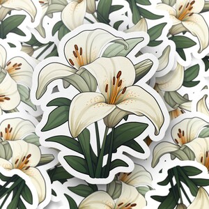 White Lily Sticker: Botanical Illustration, Waterproof Decal - Etsy