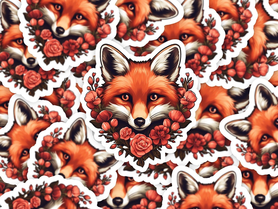 Fox With Roses Valentine's Vinyl Sticker Decal - Romantic Red Fox ...