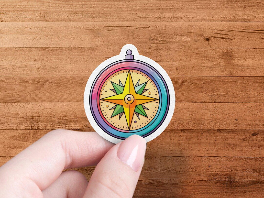 Colorful Compass Sticker, Compass Die Cut Sticker, Waterproof Compass ...