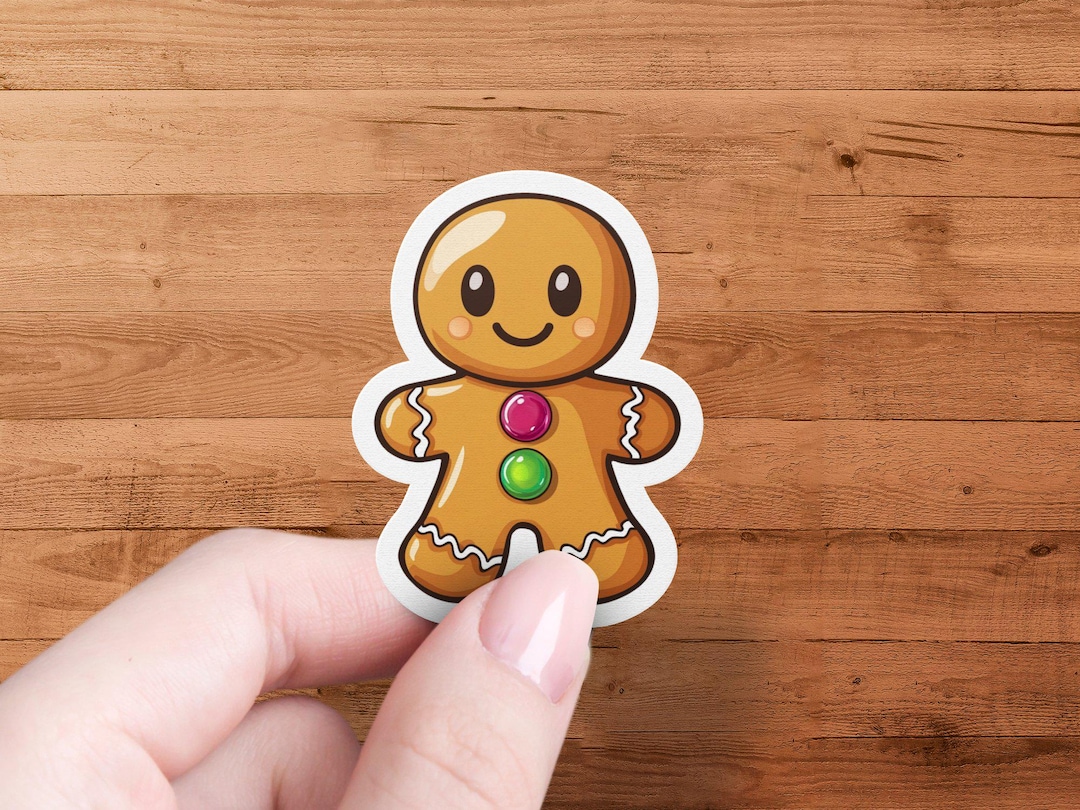 Cute Gingerbread Man Sticker, Laminated Waterproof Die Cut - Etsy