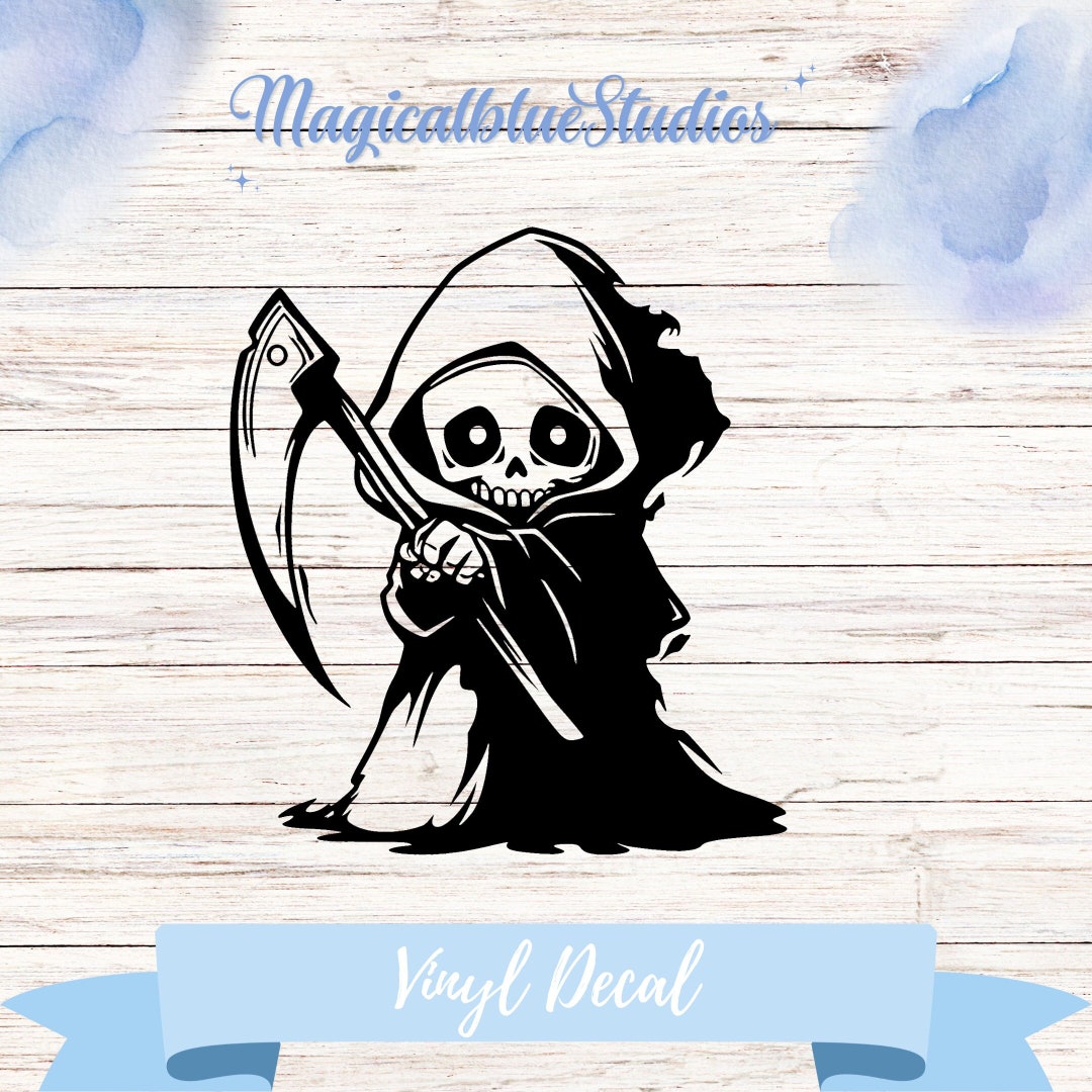 Cute Grim Reaper Vinyl Decal Halloween Sticker for Laptops, Cars, and ...
