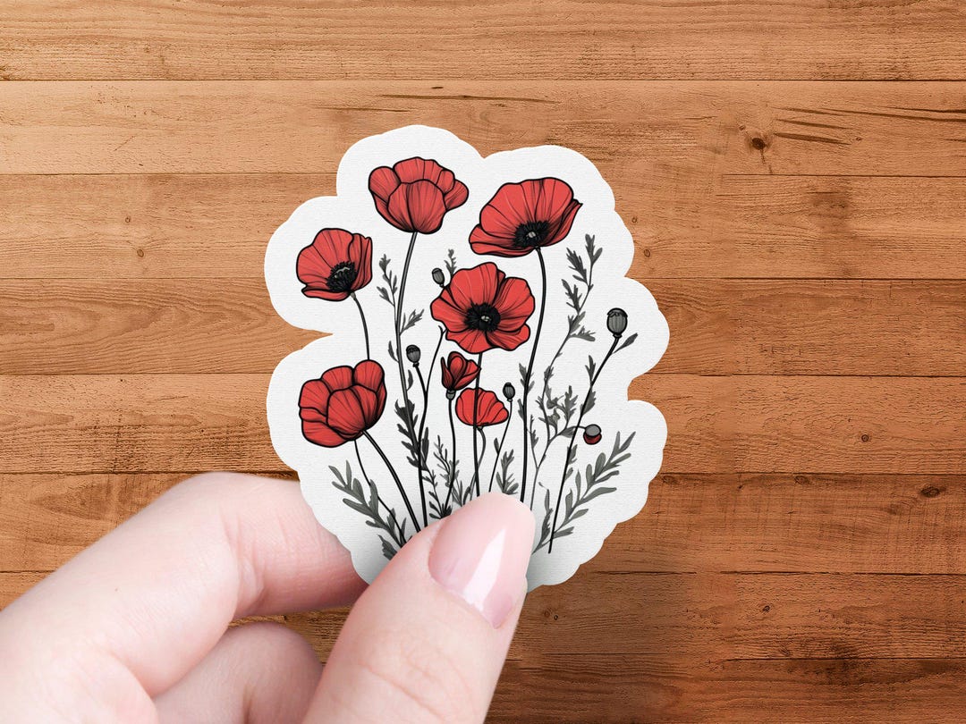 Poppy Flower Sticker, Red Poppy Decal, Floral Laptop Sticker, Water ...