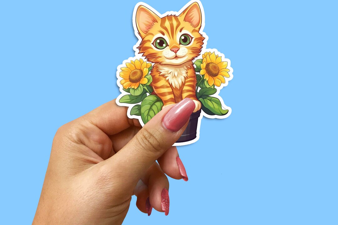 Cartoon Cat Sticker, Adorable Feline Laptop Decal for Pet Lovers ...