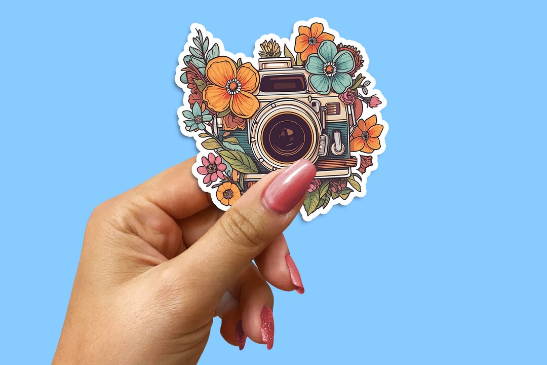 Vintage Camera With Flowers Vinyl Decal Sticker for Laptops, Water ...