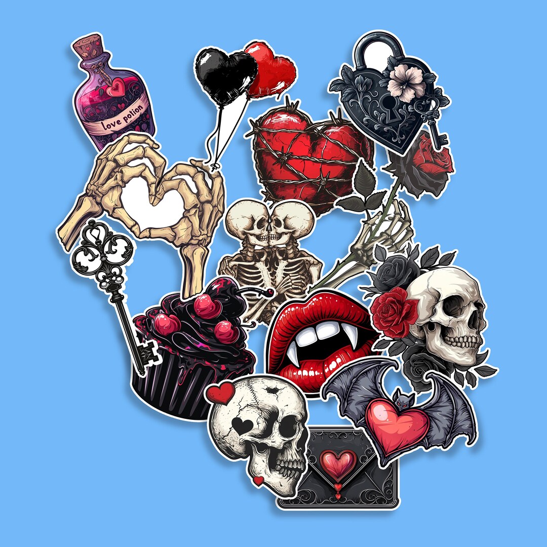 14-pack Gothic Valentine's Stickers - Dark Romance Decals, Love ...