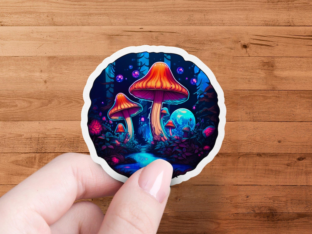Psychedelic Mushroom Sticker: Trippy Fantasy Forest Art, Boho Decor - Etsy