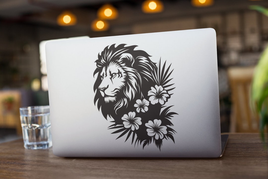 Floral Lion Vinyl Decal - Majestic Lion Sticker With Flower Patterns ...