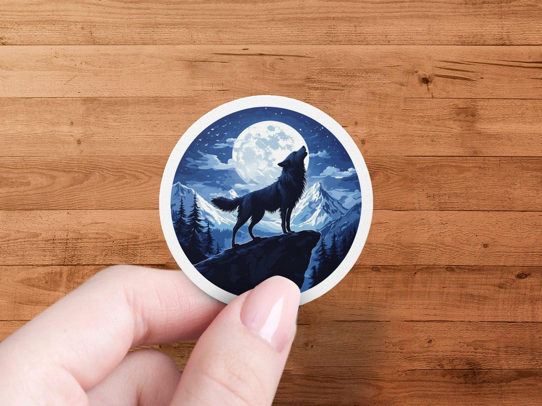 Wolf Howling at Moon Sticker, Nature Scene Sticker, Wilderness ...