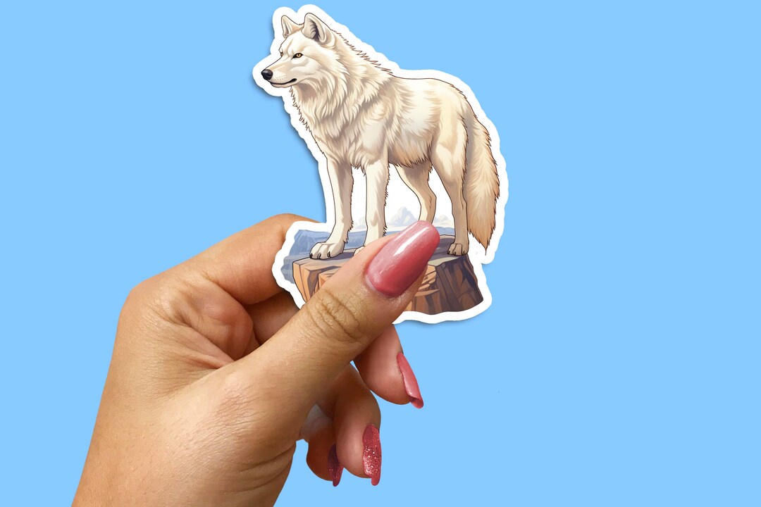 Majestic White Wolf Sticker: Vinyl Decal for Laptop, Car, Water Bottle ...