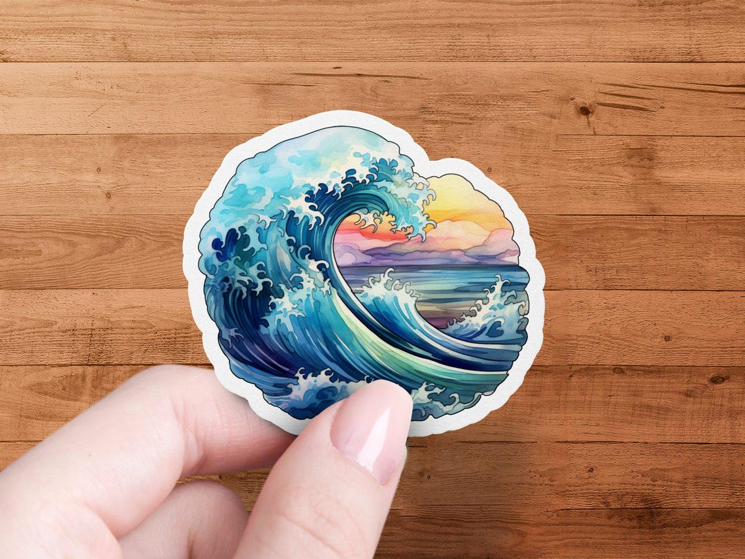Ocean Waves Sticker, Waterproof Vinyl Decal, Beach Scene Sticker ...