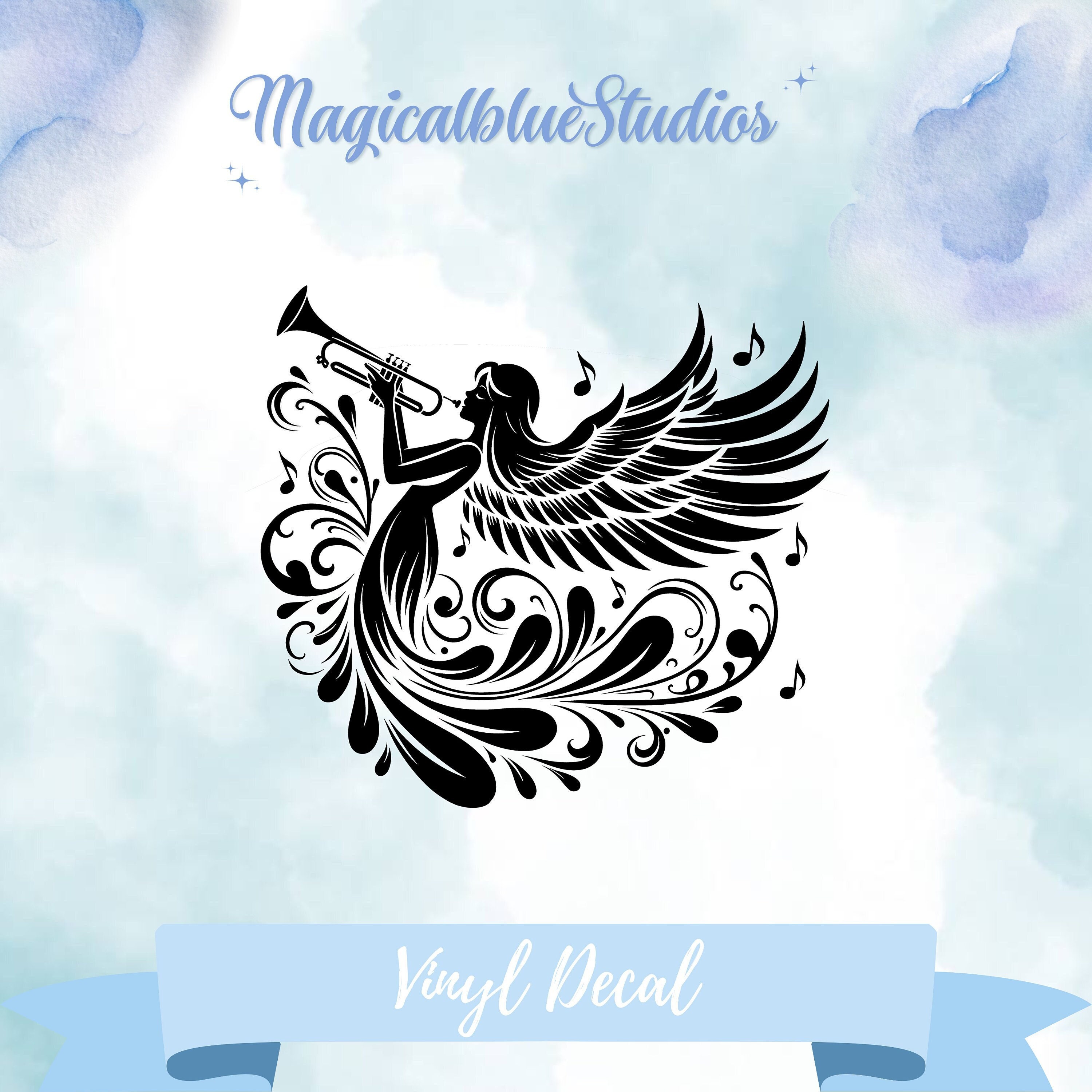 Handmade Angel Trumpet Vinyl Decal Elegant Cherub Design for - Etsy
