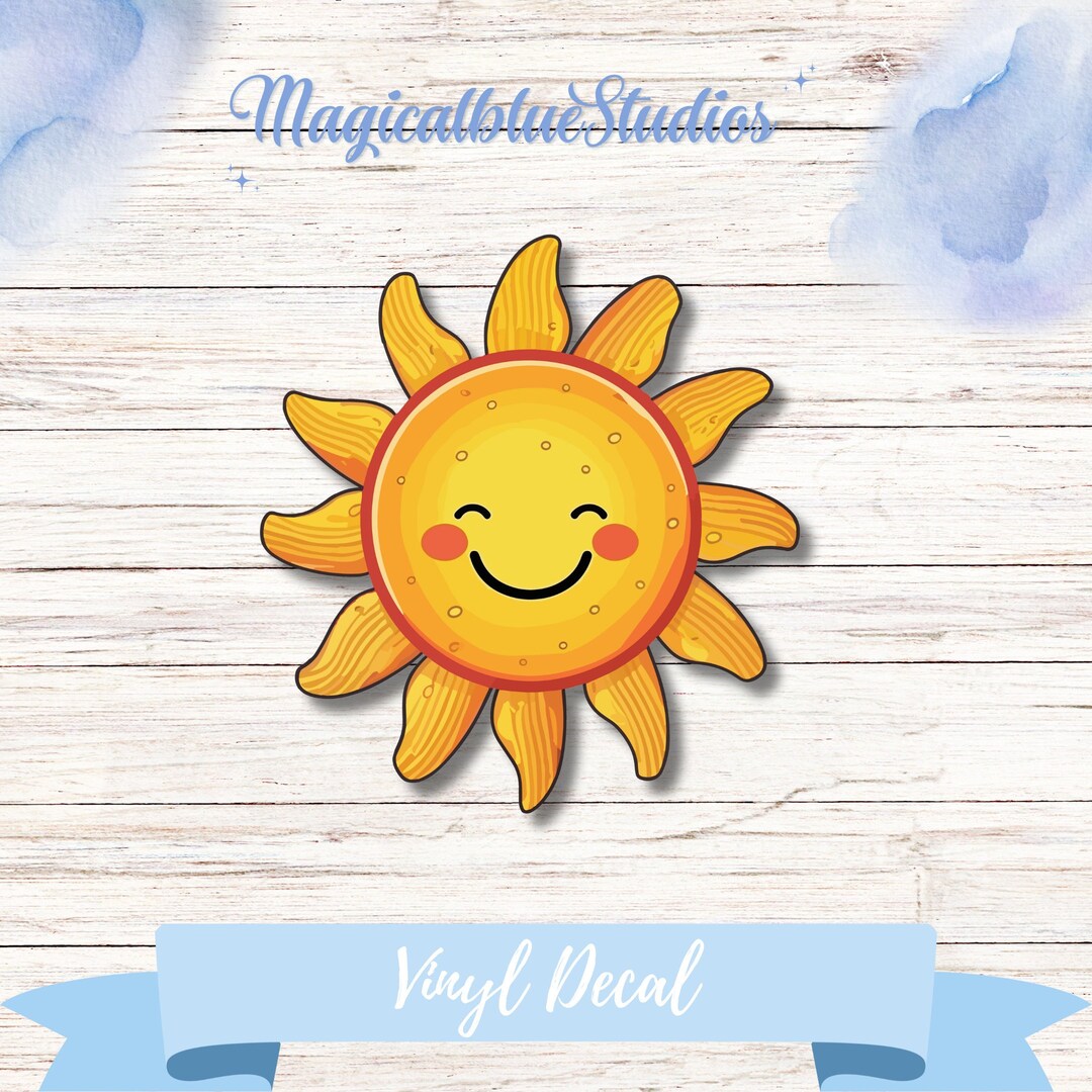 Custom Vinyl Smiley Sun Sticker - Cute, Handmade, Waterproof, Removable ...