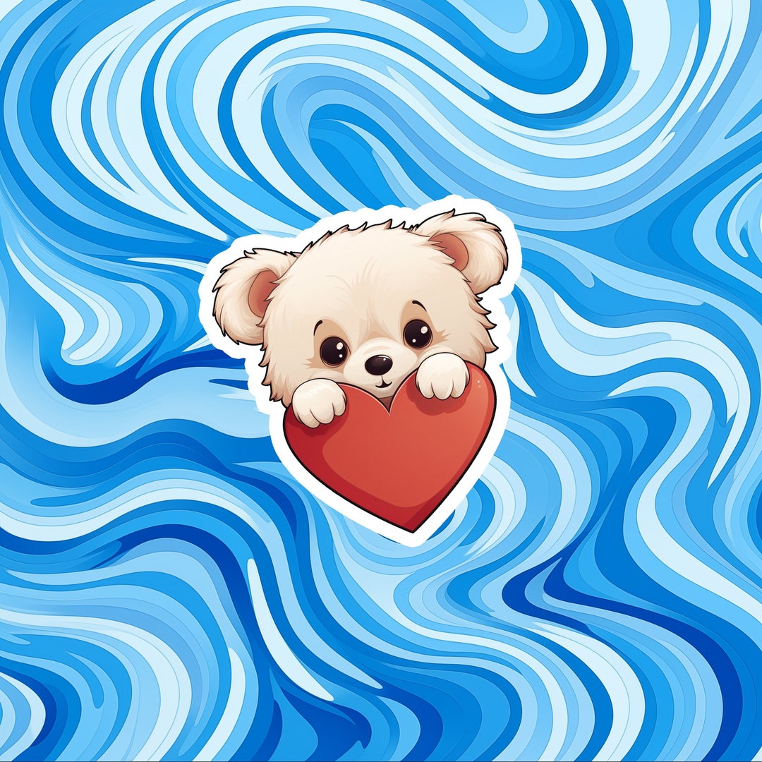 Cute Bear Holding Heart Sticker, Gift for Him and Her, Valentines Decal ...