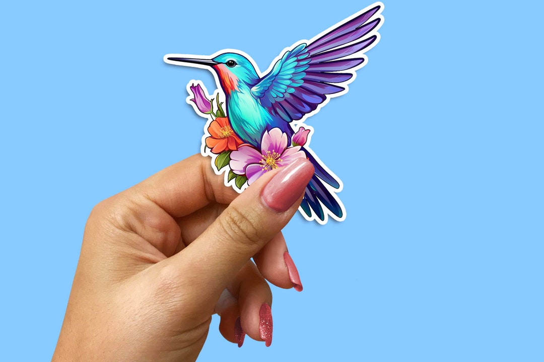 Hummingbird and Flowers Vinyl Decal: Weatherproof Art Sticker - Etsy