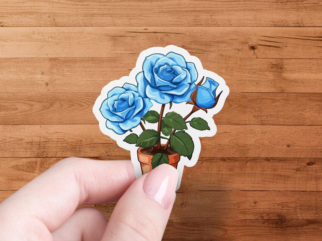 Blue Rose Flower Sticker, Plant Sticker, Floral Art Sticker, Waterproof ...