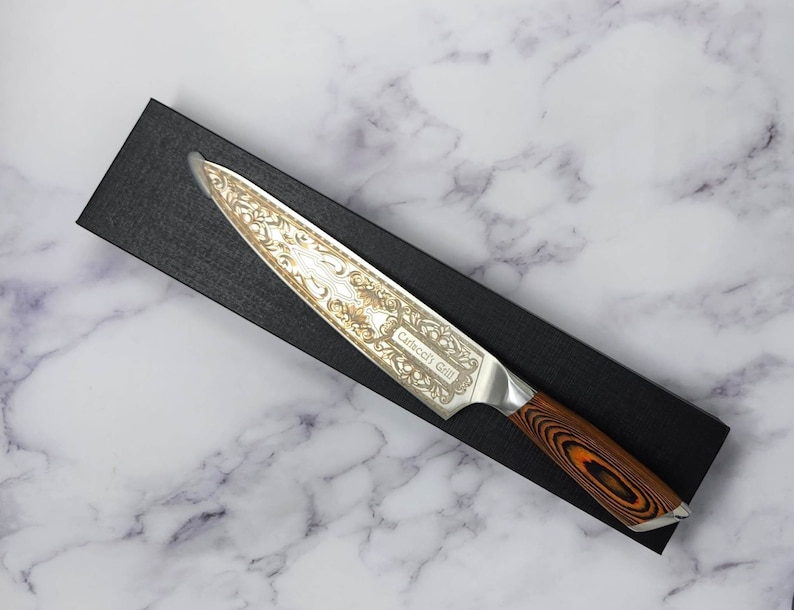 Ornate Custom Etched Chefs Knife / Personalized Knife / Kitchen Knife ...