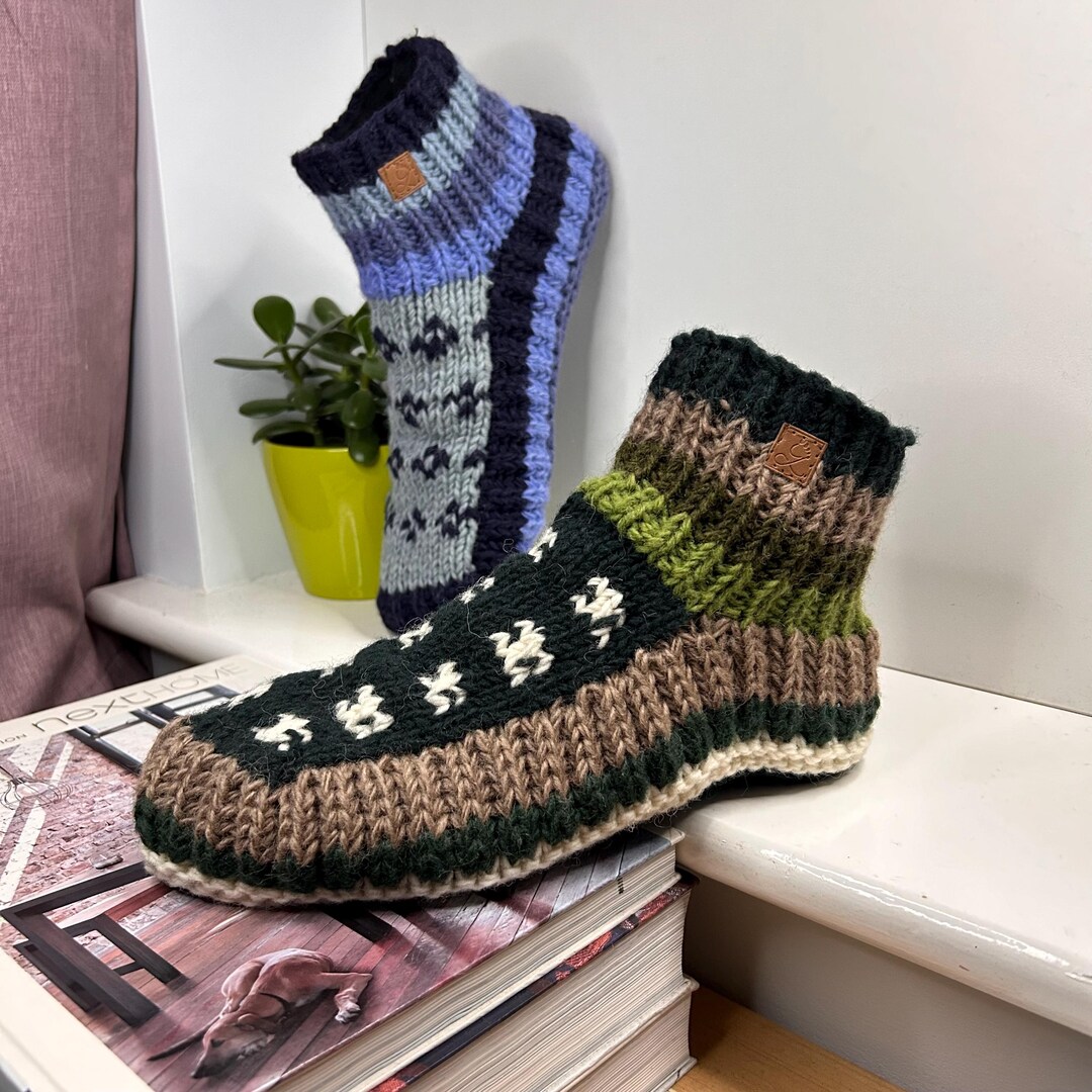 100% Handmade Wool Slipper Winter Indoor Woollen Shoes Socks Warm Soft ...