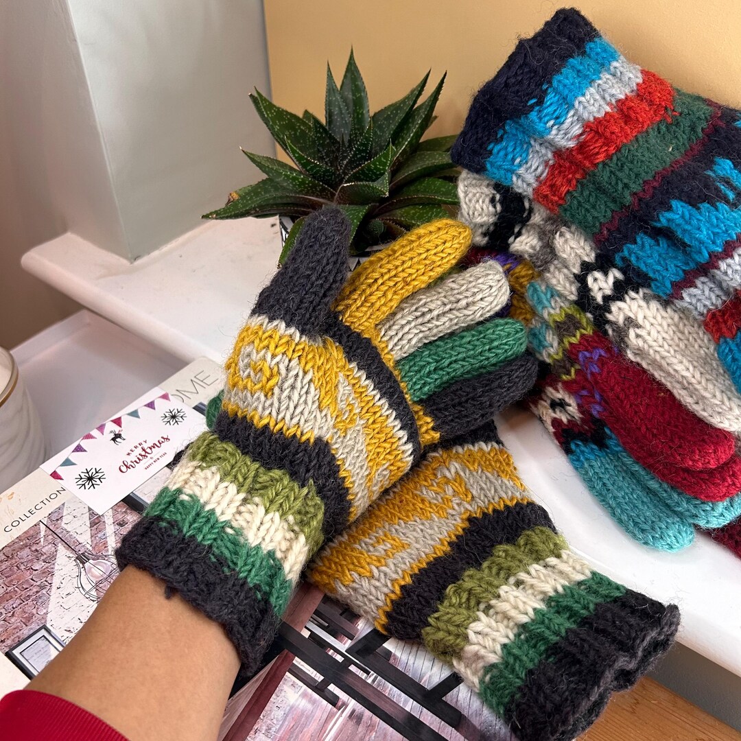 Handmade Wool Gloves: Himalayan Sherpa Knit Winter Gloves 2 - Etsy