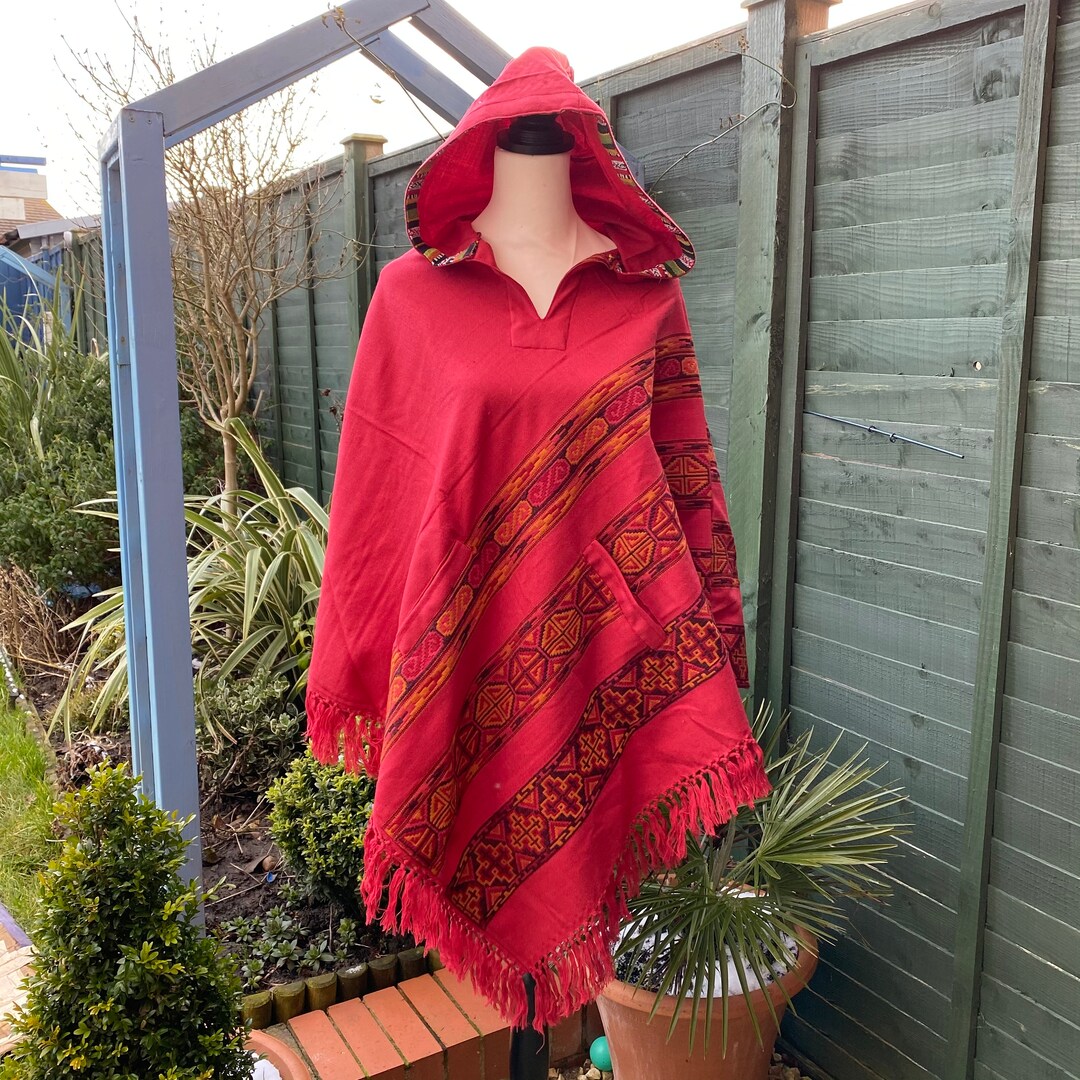 Warm Hooded Wool Poncho Meditation Warm Poncho Handmade in Nepal Soft ...