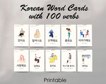Korean Flashcards Adjectives 100 printable/digital Download - Etsy