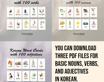 Korean Flashcards Adjectives 100 printable/digital Download - Etsy