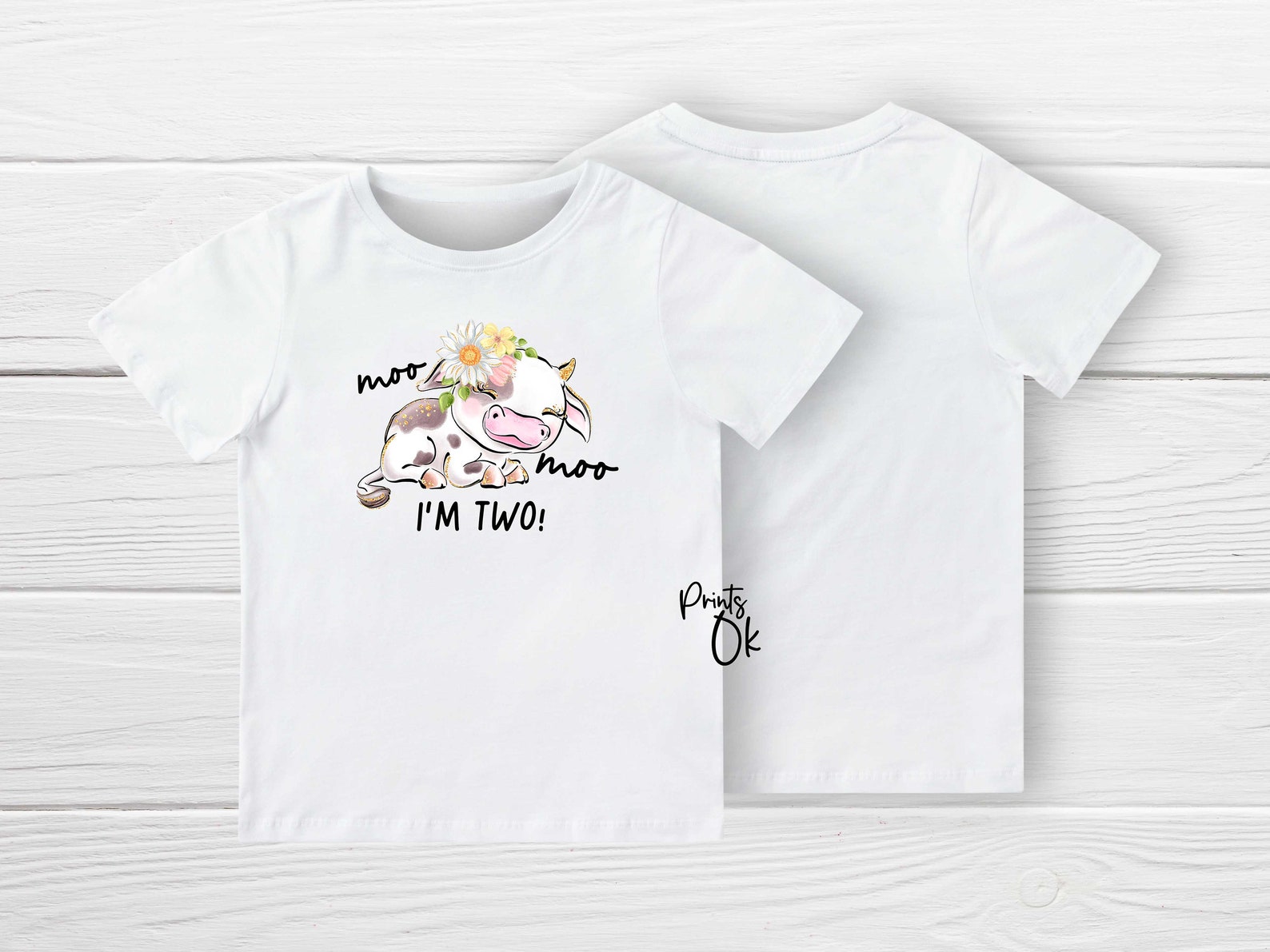 Moo Moo I'm Two PNG Girl Farm Prints 2nd Birthday Shirt | Etsy