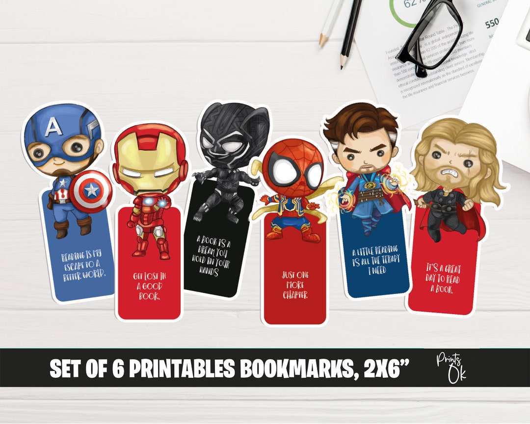 Set of 6 Superhero Bookmarks Digital, Hero Prints, Book Lover Gift ...