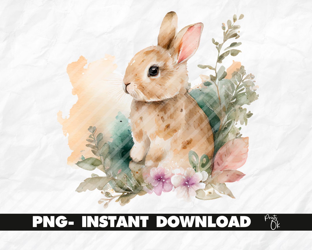 Cute Rabbit Watercolor PNG, Bunny Baby Art, Bunny Watercolor Print ...