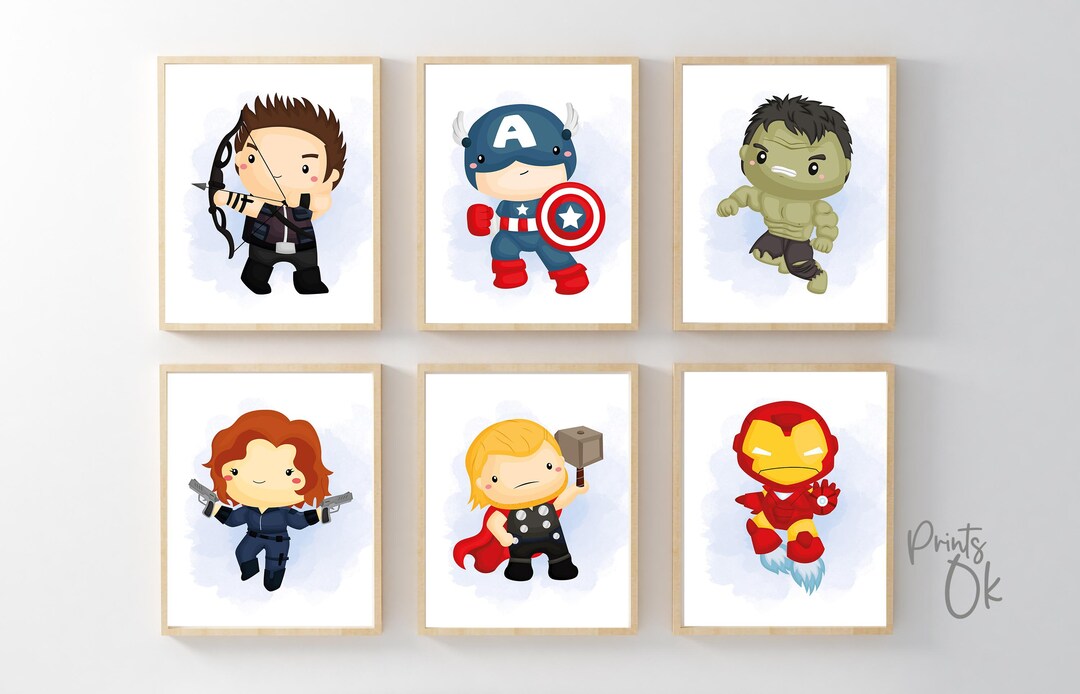 Set 6 Avengers Marvel Nursery Prints, Superhero Wall Art, Marvel Kids ...