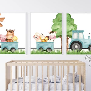 Farm Nursery Prints, Set of 3 Wall Art, Animal Kids Poster, Farm Kids ...