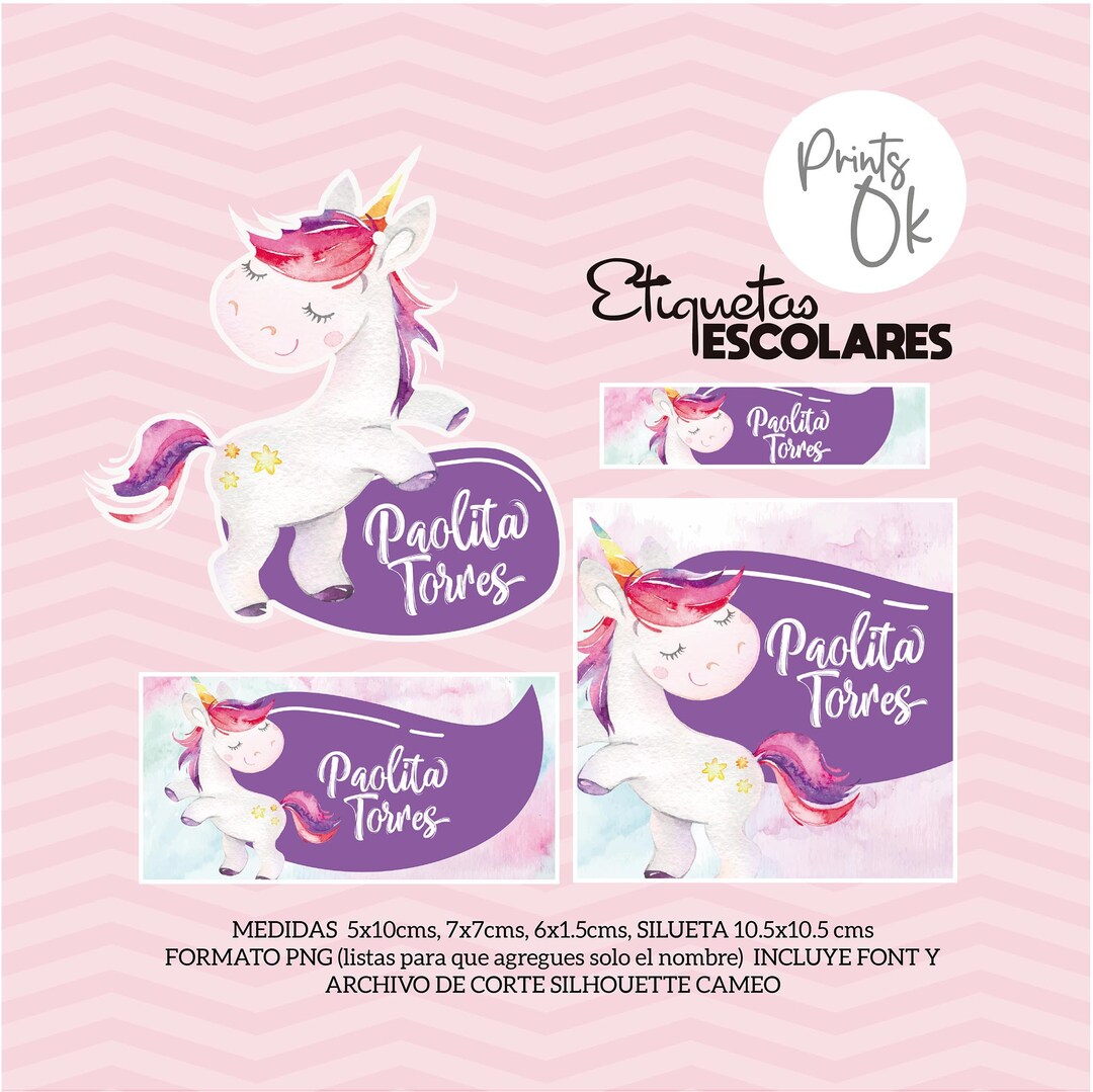 Unicorn Label School, Label School Edit Name, Cutting File Silhouette ...