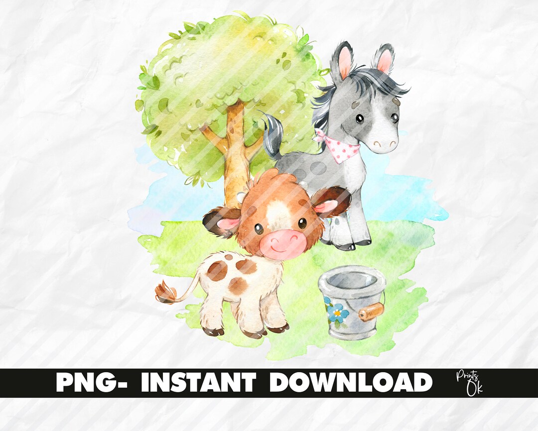 Farm Printable File PNG, Farm Sublimation, Animals Watercolor Transfer ...