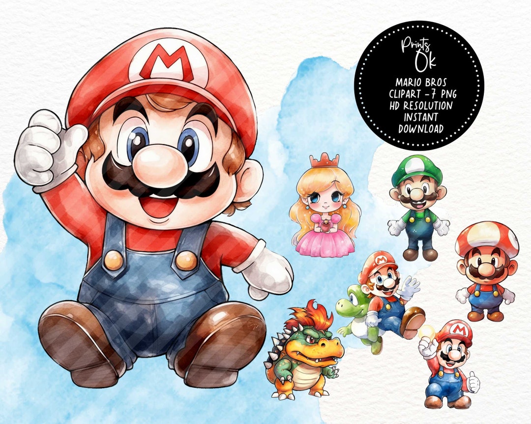 Mario Printable PNG, Mario Watercolor Sublimation, Princess Peach ...