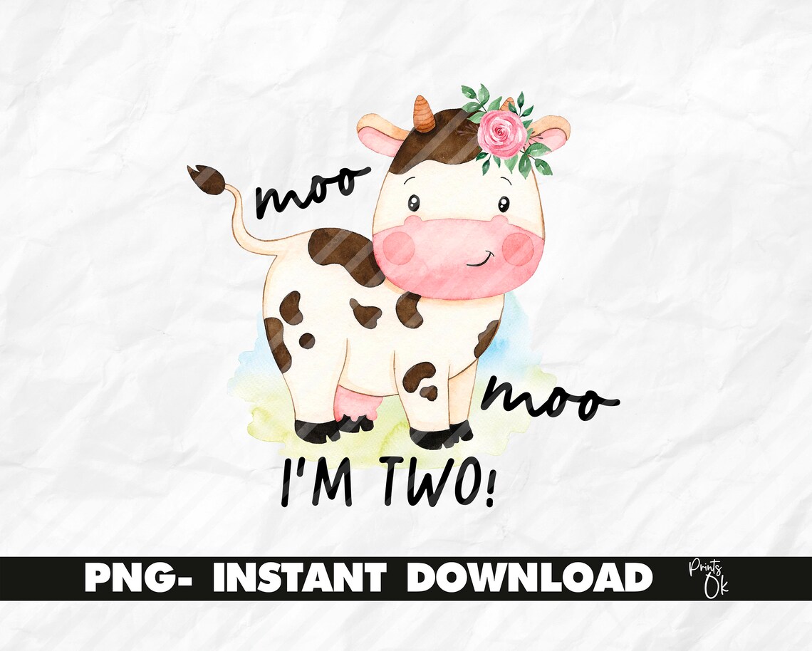 Moo Moo I'm Two PNG Girl Farm Prints 2nd Birthday Shirt - Etsy