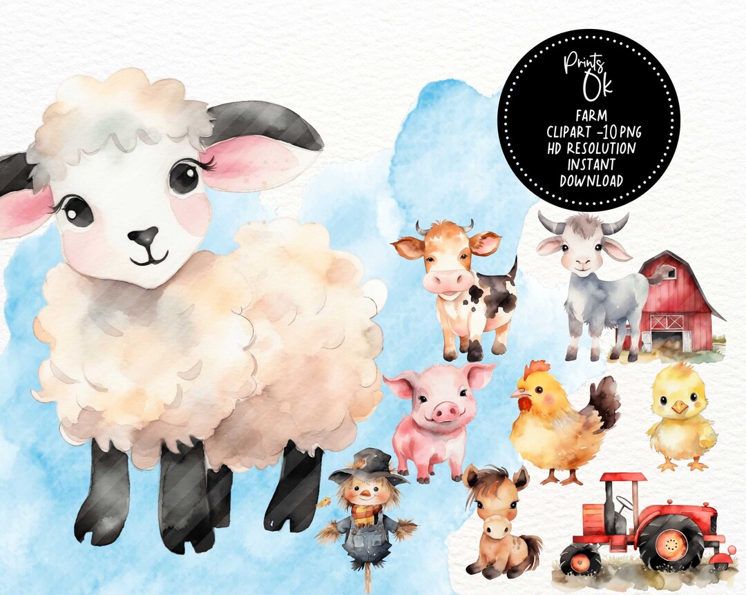 Farm Watercolor Clipart PNG, Clipart Watercolor Farm, Animals ...