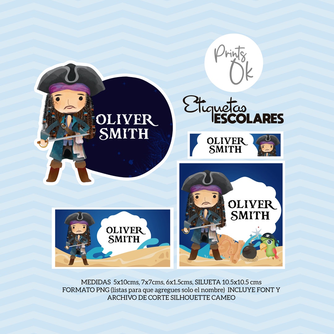 Pirate Label School, Label School Edit Name, Cutting File Silhouette ...
