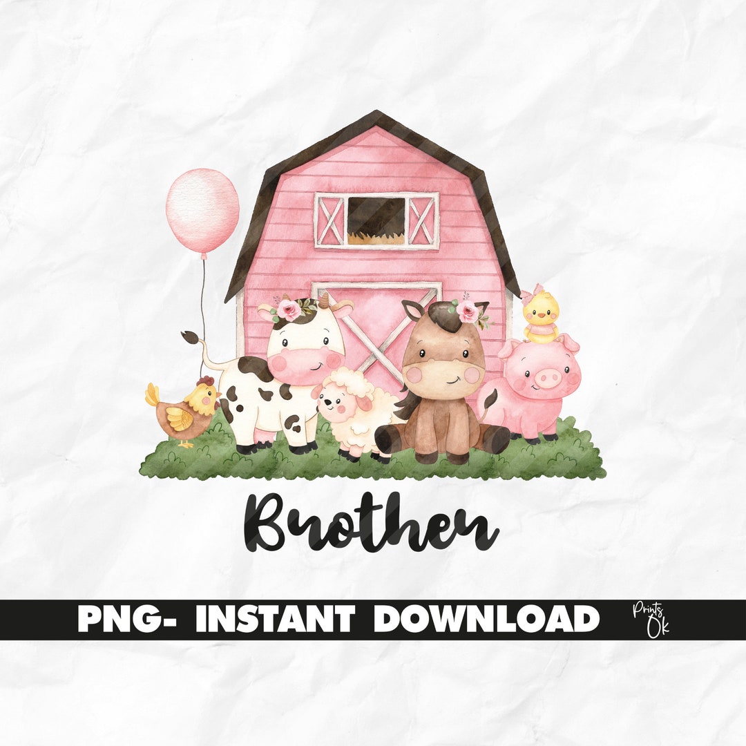 Birthday Farm Brother, Pink Farm Animals PNG, Birthday Farm Brother ...