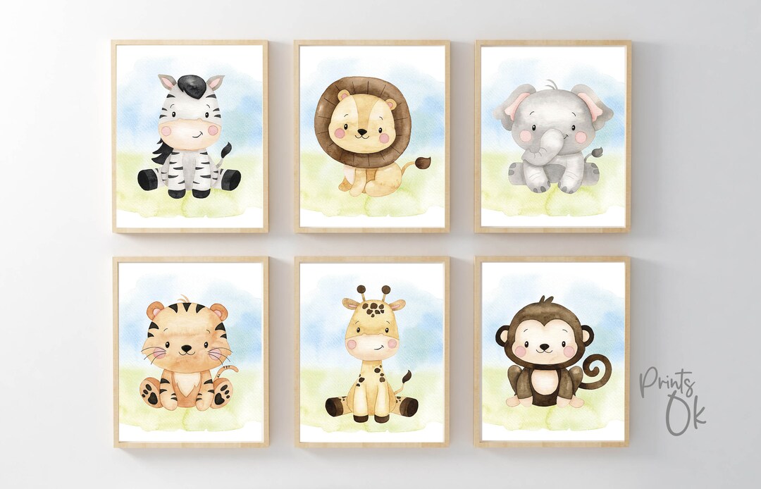 Safari Nursery Decor Neutral, Set of 6 Printables, Jungle Theme Baby ...