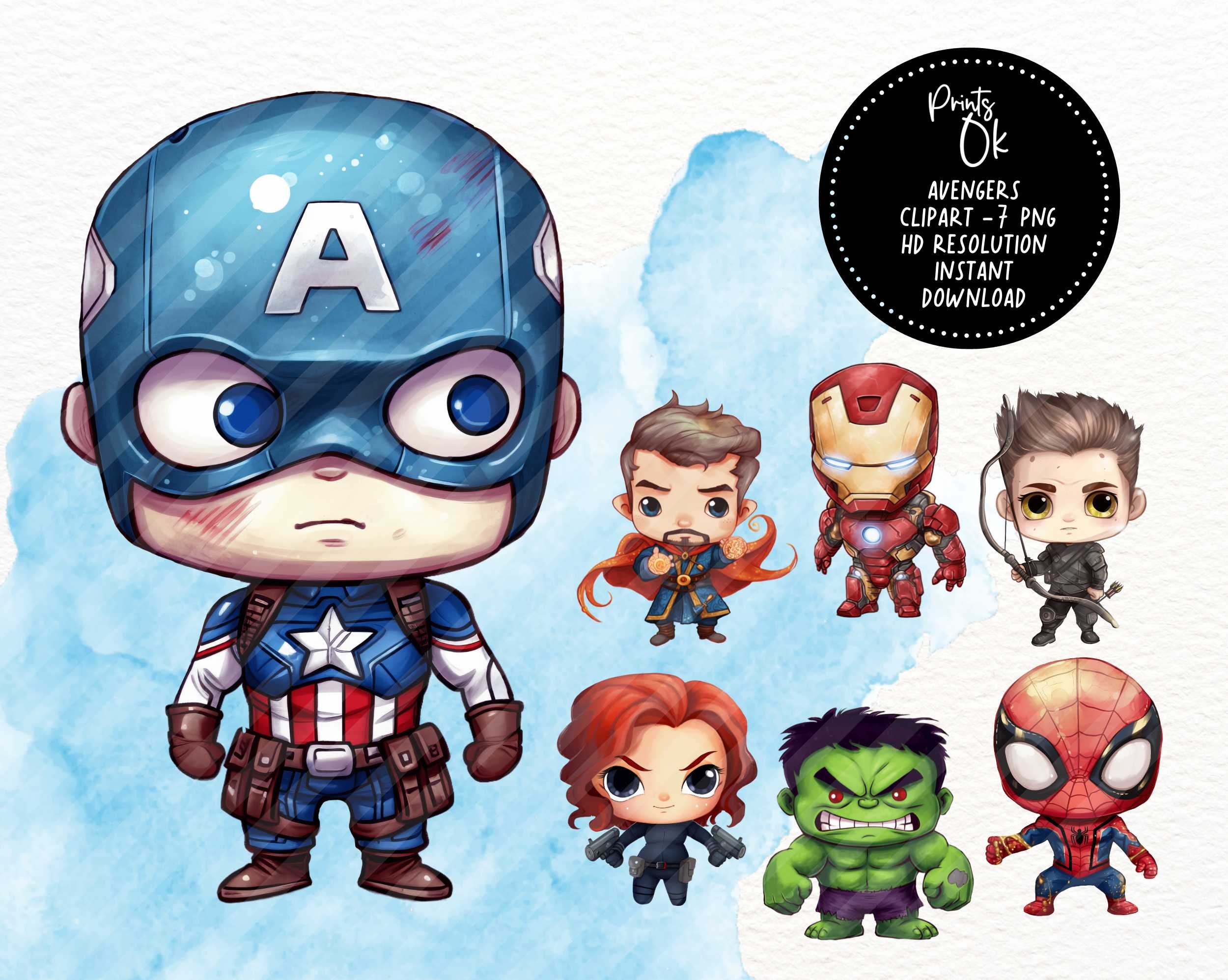 Avengers Clipart, Superhero PNG, Set Avengers Watercolor, Superhero ...