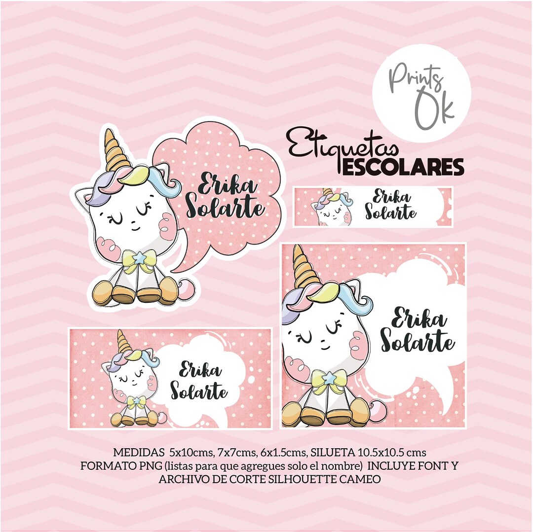 Unicorn Edit Printable Label School, Label School Edit Name, Cutting ...