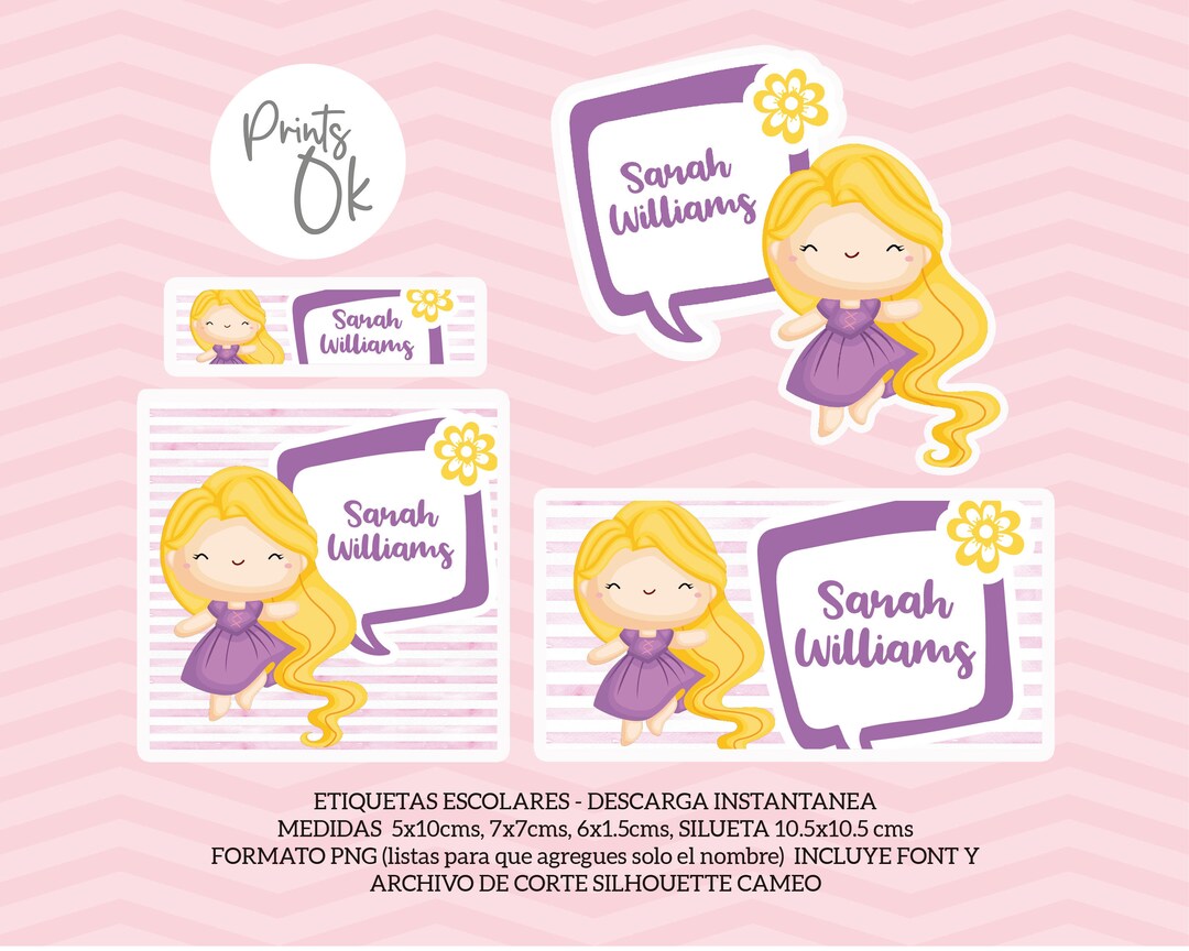 Imprimibles de etiquetas escolares de princesas, cameo de silueta de ...