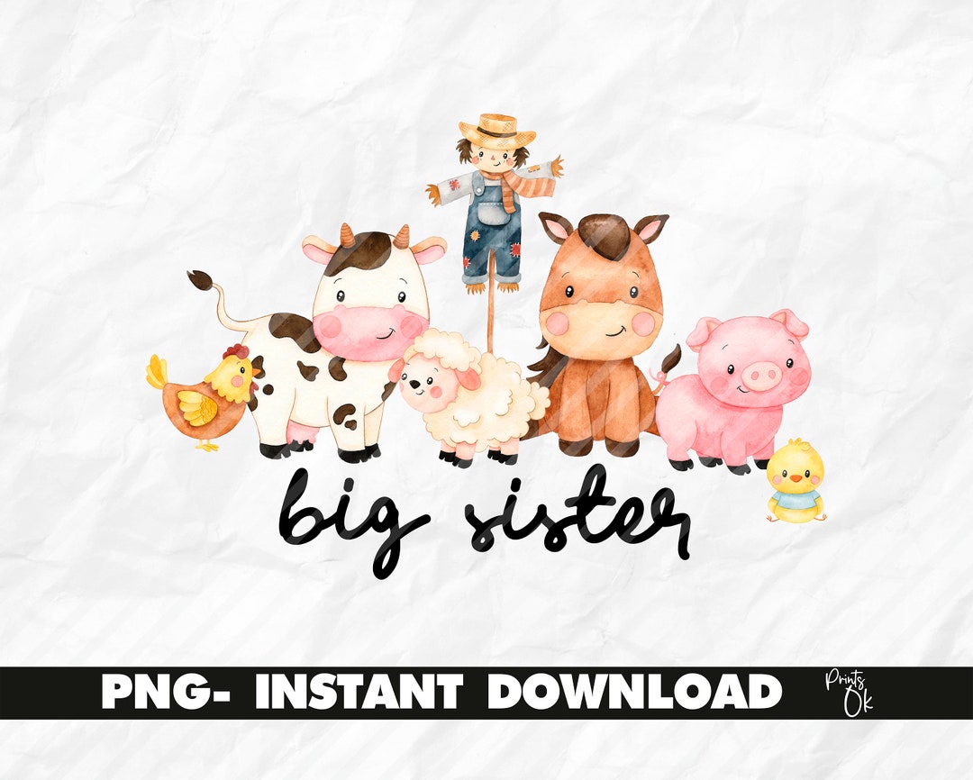 Farm Animals PNG for Sublimation, Big Sister Farm Design Printable, PNG ...