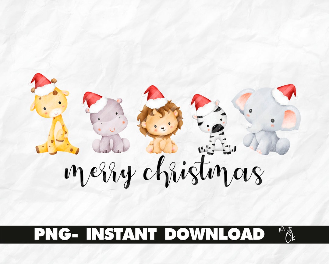 Baby Animal Merry Christmas, Watercolor Happy Holidays, Safari ...