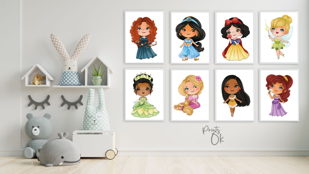 Set 8 Princess Nursery Wall Art, Princess Nursery Decor Prints, Girls ...
