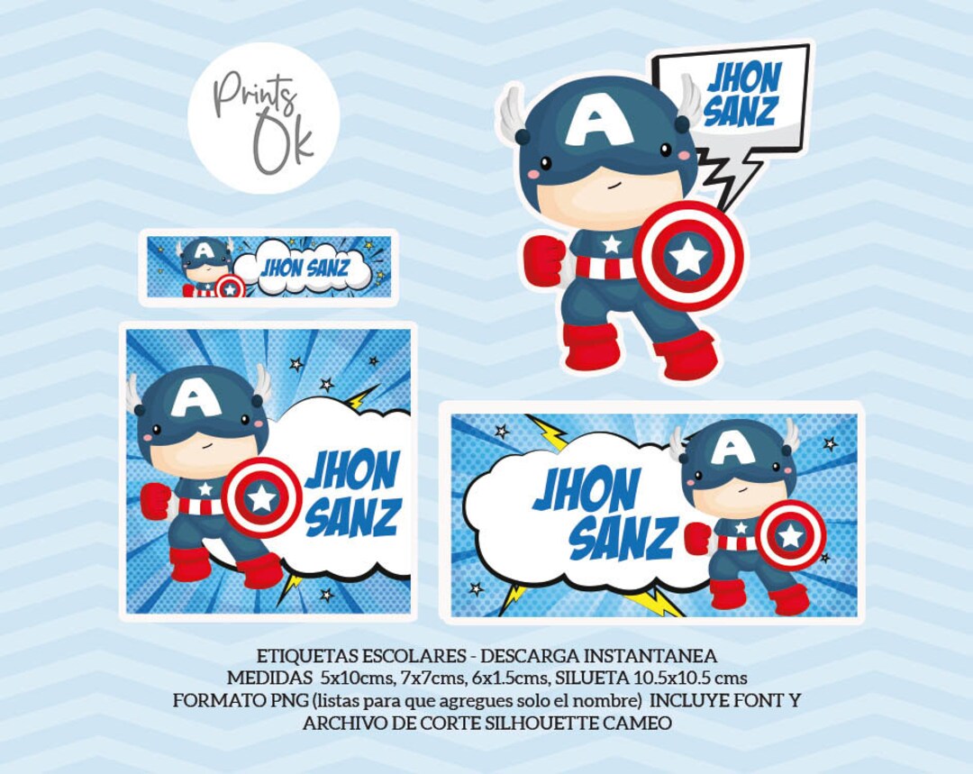 Superhero Label School, Captain America Label School Editable, Edit ...