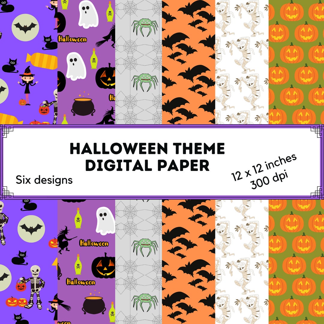 Halloween Theme Digital Paper, Trick or Treat Scrapbook Papers ...