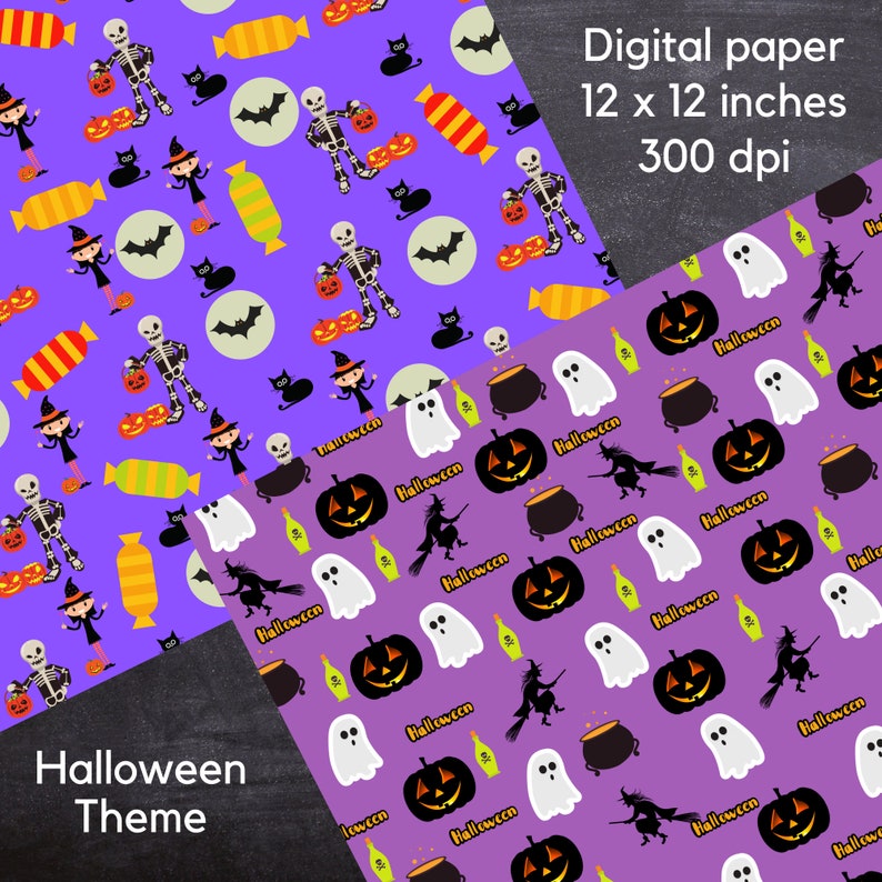 Halloween Theme Digital Paper, Trick or Treat Scrapbook Papers ...
