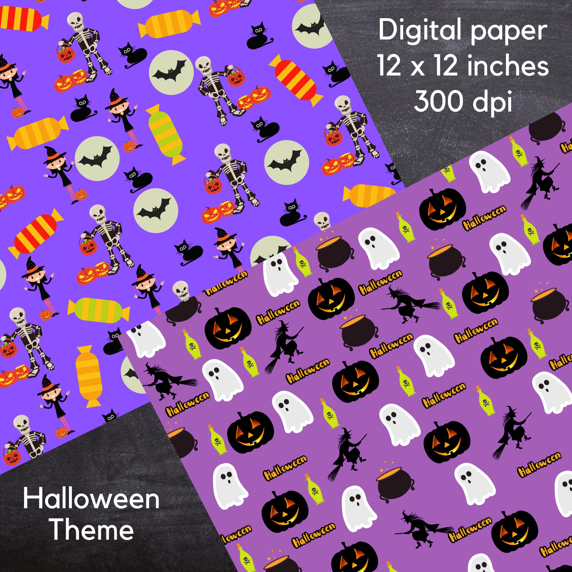 Halloween Theme Digital Paper, Trick or Treat Scrapbook Papers ...