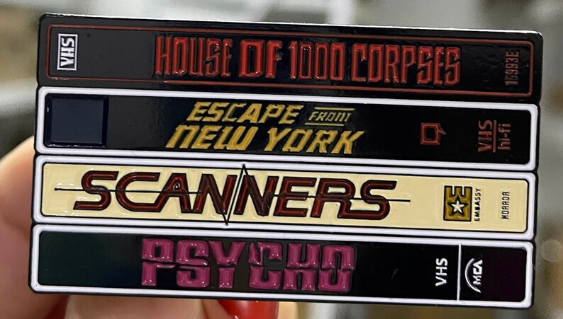 Vhs Movie Stack Enamel Pin Series 1 Featuring Psycho, Scanners, Escape ...