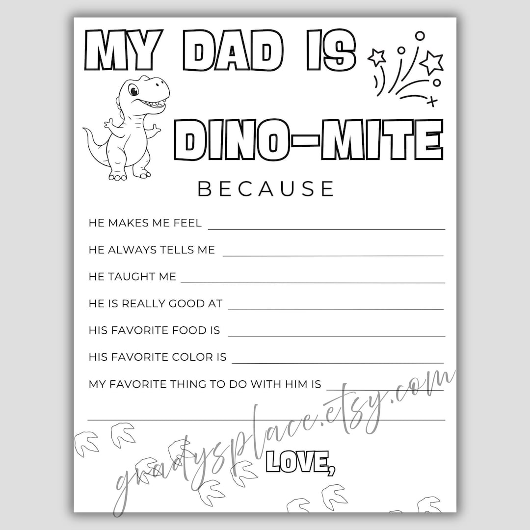 Fathers Day Dinosaur Printable, All About My Dad Printable, My Dad is ...